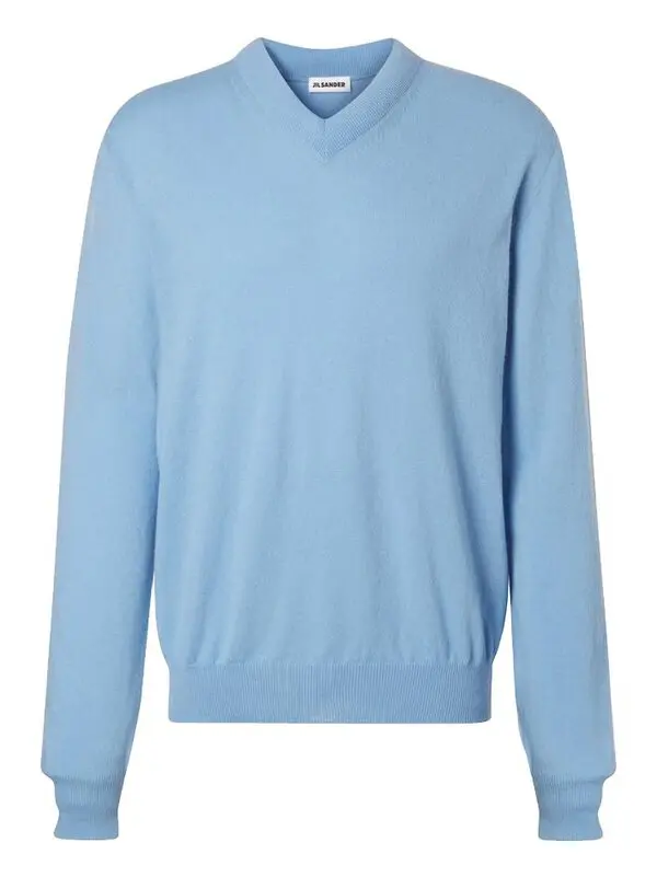 JIL SANDER Ribbed Wool Sweater With Partial Zip - Blue