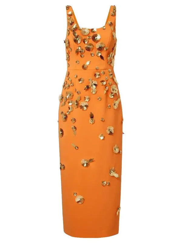 Carolina Herrera Floral-appliqué Cocktail Dress - Orange