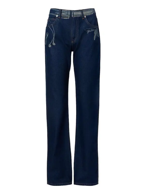 JEAN PAUL GAULTIER Printed Mid-rise Straight Jeans - Blue