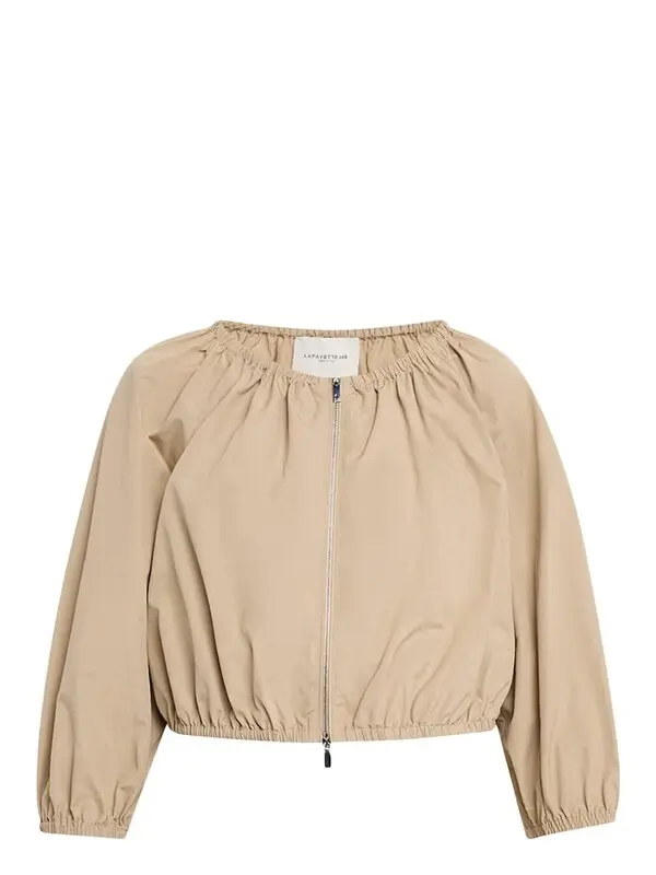 Lafayette 148 New York Cropped Organic Cotton Poplin Bubble Jacket - Clay