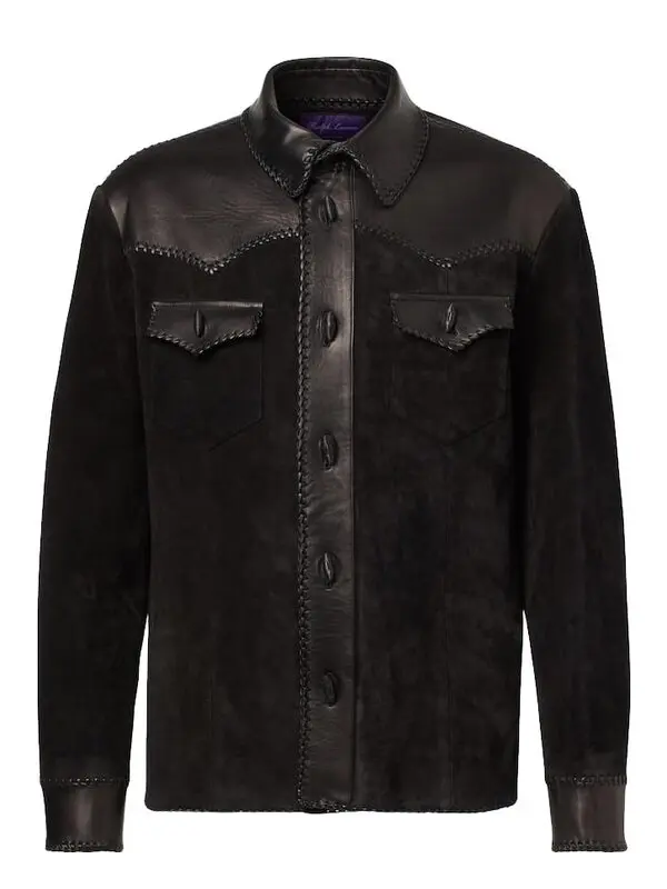 Ralph Lauren Purple Label Leather-trimmed Suede Overshirt - Black