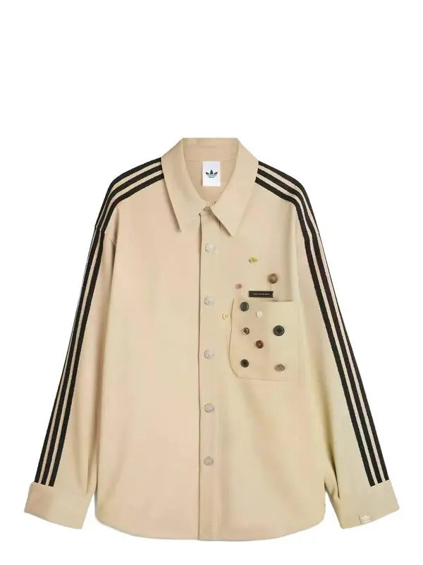 Adidas Song For The Mute Striped-sleeve Button-up Overshirt - Neutrals