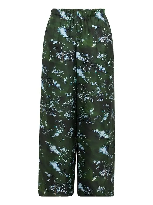Lafayette 148 New York Riverside Abstract-print Silk Pants - Moss Multi