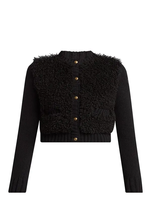 Moncler Wool-blend Cardigan With Faux-fur Panel - Black