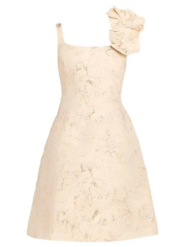 Rickie Freeman For Teri Jon Floral Appliqué Metallic Jacquard Dress - Gold
