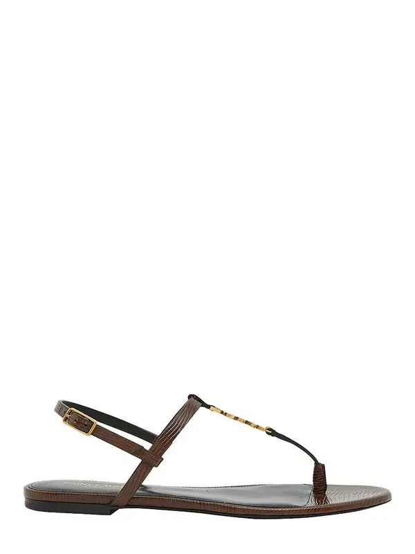 Saint Laurent Cassandra Embossed T-strap Sandals - Macadamia Brown