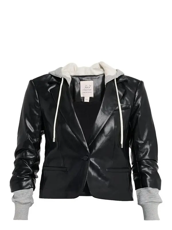 Cinq À Sept Hooded Vegan Leather Combo Blazer - Black/heat