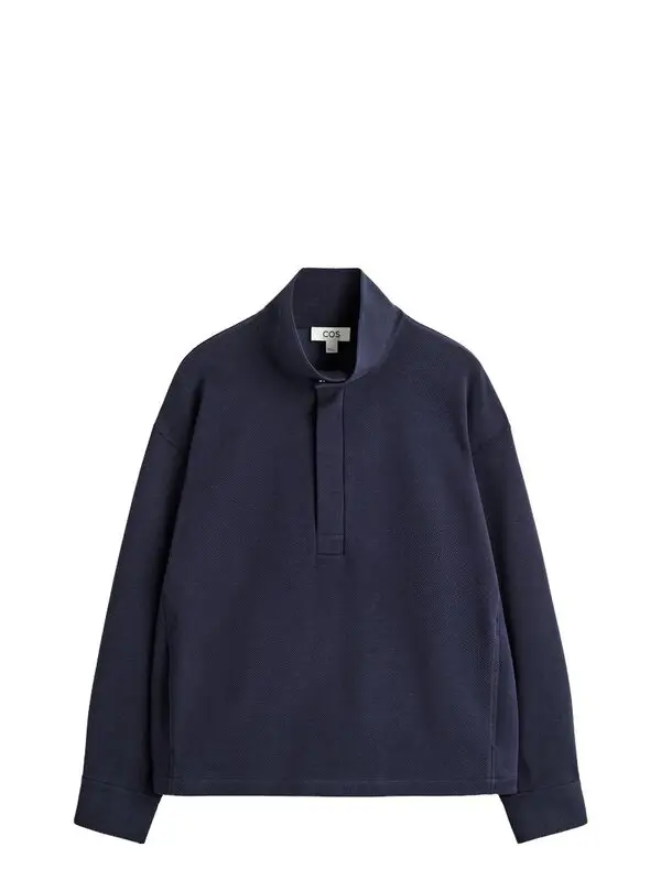 Cos Relaxed Fit Mock-neck Zip-up Sweatshirt - Navy