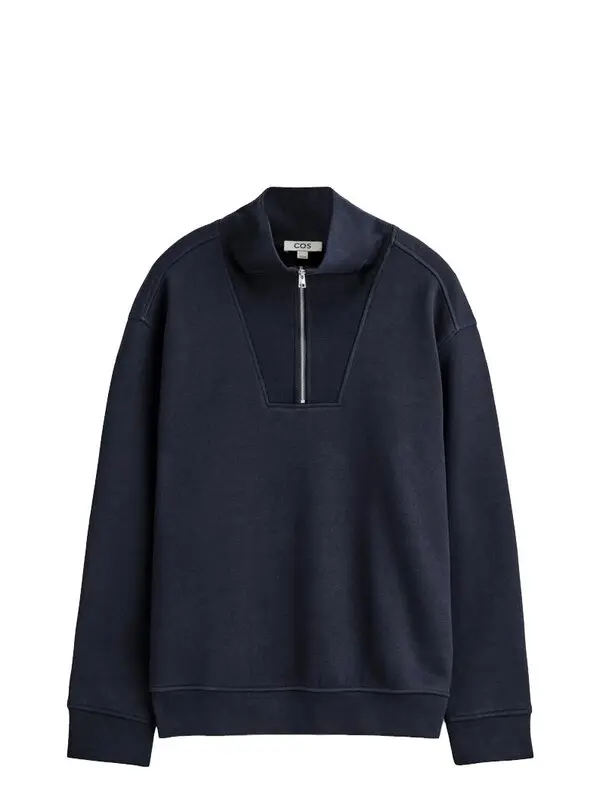 Cos Relaxed Fit Mock-neck Zip-up Sweatshirt - Navy