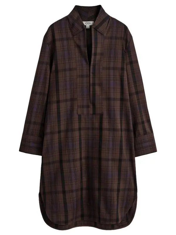 Cos Checked Wool-blend Shirt Dress - Brown