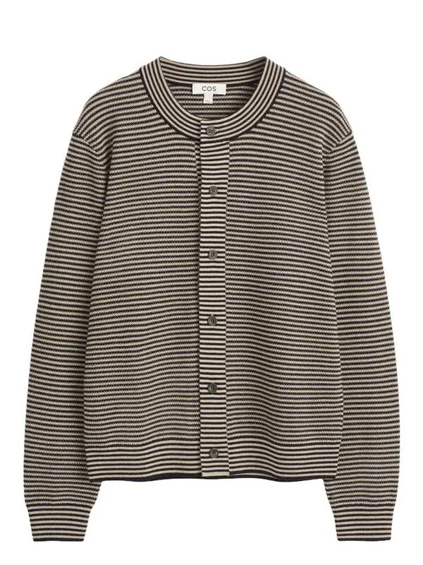 Cos Striped Merino Wool Cardigan - Navy