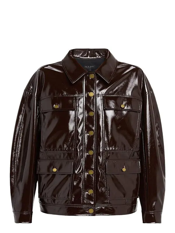 Rag & Bone Amy Faux Patent Leather Jacket - Brown