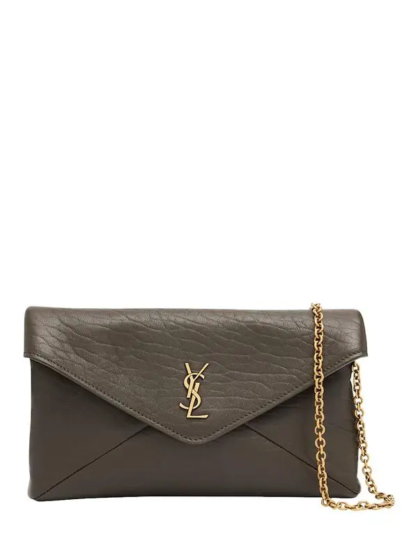 Saint Laurent Small Grain Leather Pouch With Chain Strap - Lt.beige