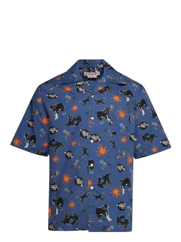 Marni Wolves, Ravens And Doves Shirt Glass - Blue