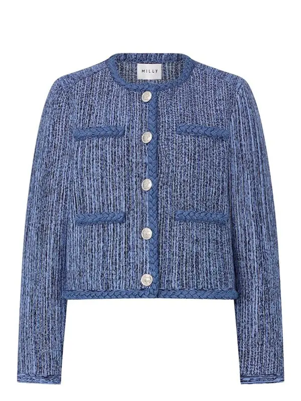 MILLY Shayne Pinstripe Knit Cardigan Jacket - Blue
