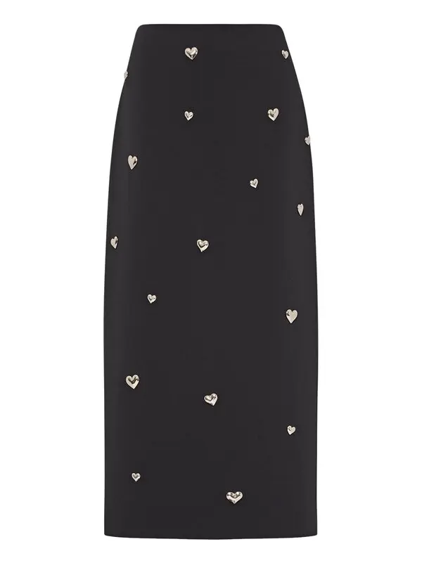 MILLY Syra Heart Applique Maxi Skirt - Black