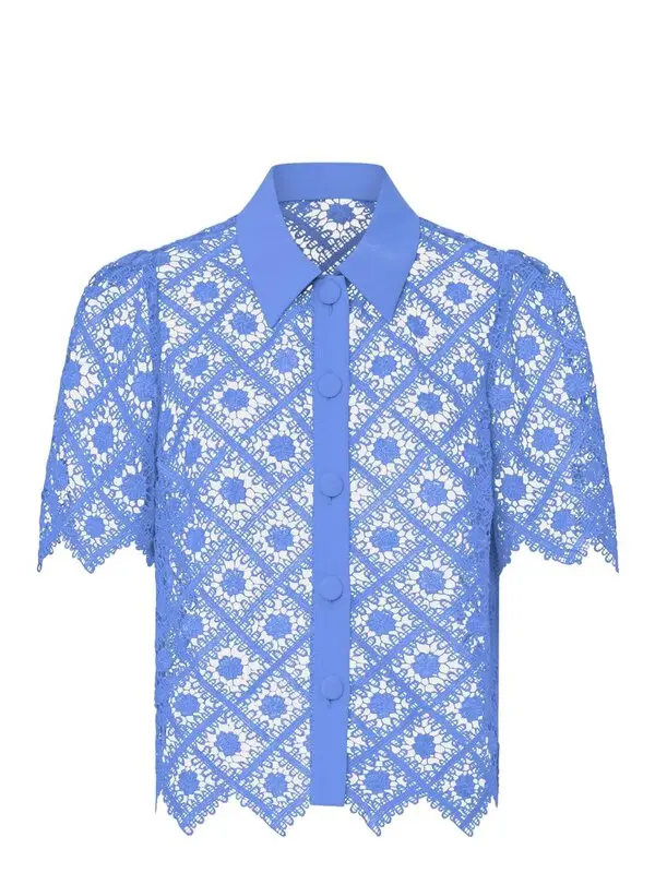 MILLY Addison Tile Lace Top - Blue
