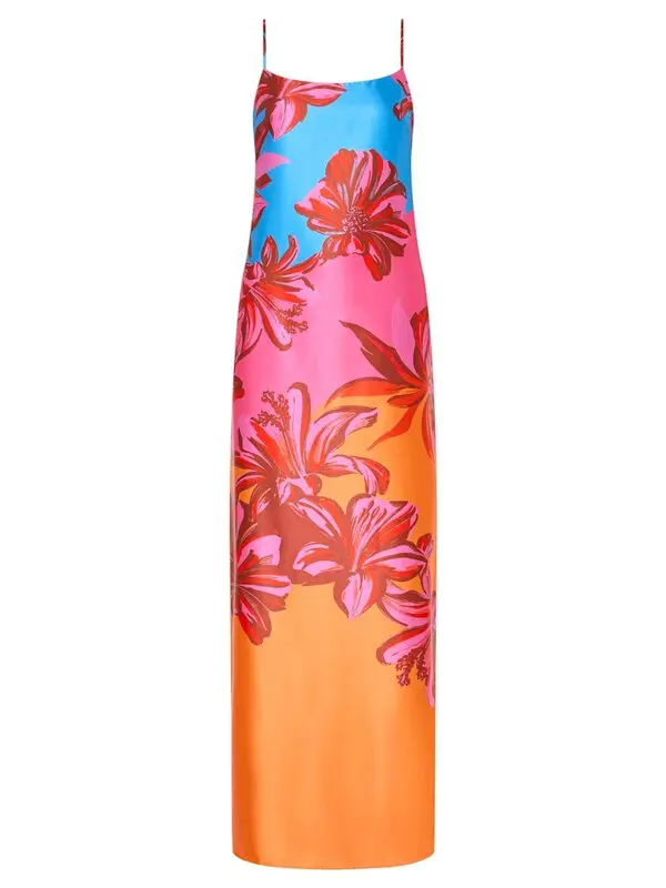 MILLY Lily Sunset Flower Printed Satin Maxi Dress - Multicolor
