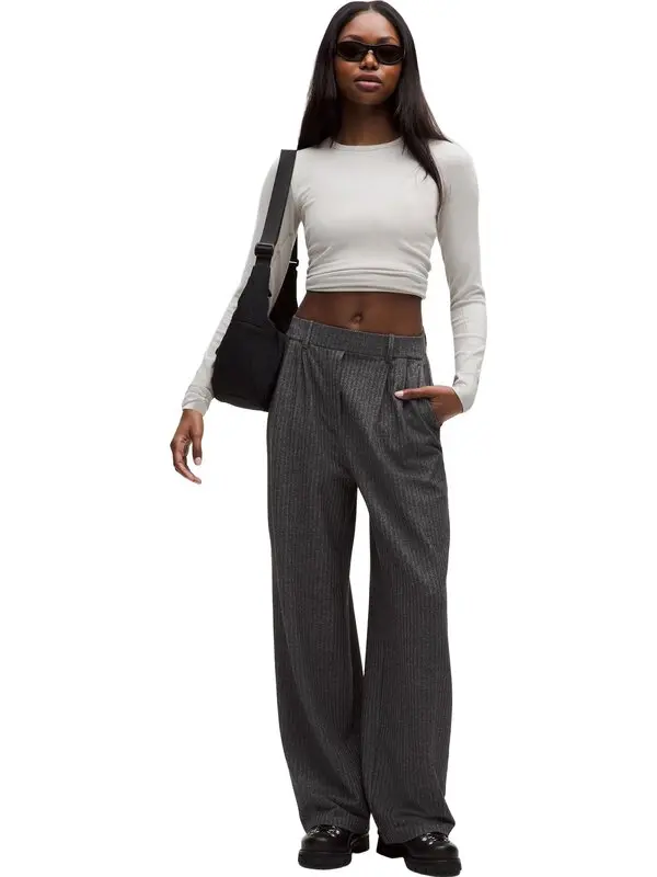 Lululemon Daydrift High-rise Wide-leg Trouser Short - Heathered Herringbone Heathered Deep Coal Black