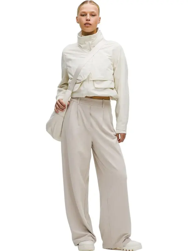 Lululemon Daydrift High-rise Wide-leg Trouser Short - Heathered Herringbone Heathered Nutmeg Light Ivory