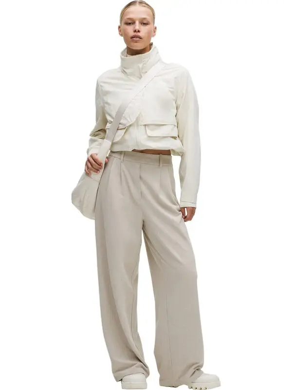 Lululemon Daydrift High-rise Wide-leg Trouser Short - Heathered Herringbone Heathered Nutmeg Light Ivory