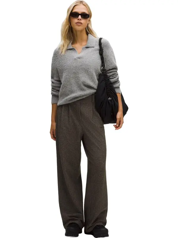 Lululemon Daydrift High-rise Wide-leg Trouser Short - Heathered Herringbone Heathered Olive Brown Dark Olive