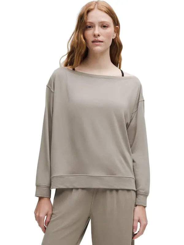 Lululemon Becalm Oversized Boatneck Long-sleeve Shirt - Warm Ash Grey