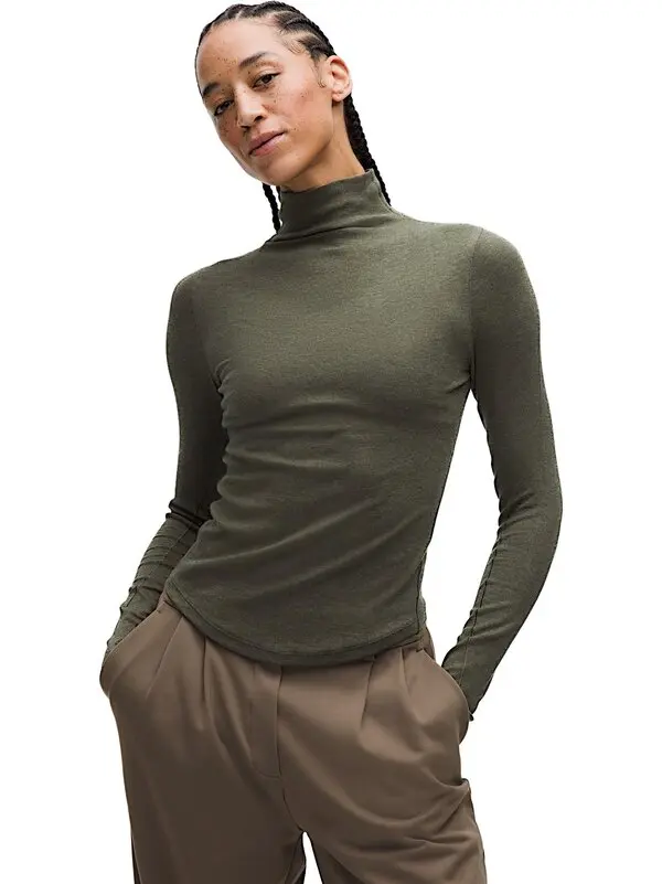Lululemon Long-sleeve Turtleneck - Heathered Olive Brown