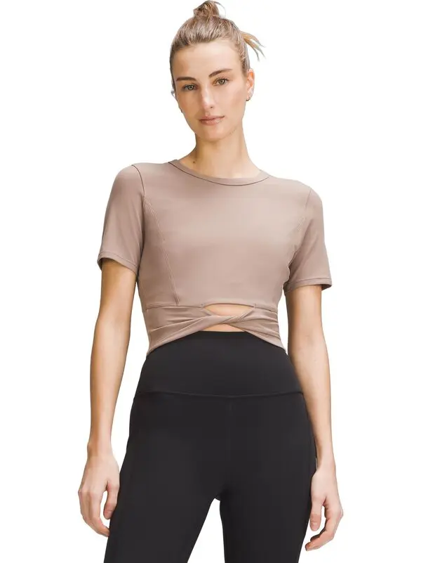 Lululemon Cropped Nulu Twist-hem Short-sleeve Shirt - Taupetastic