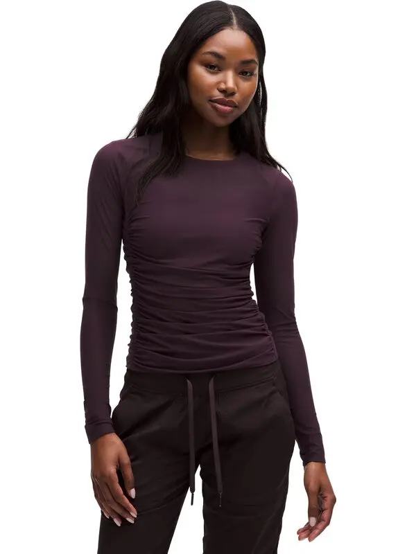 Lululemon Mesh Ruched Long-sleeve Shirt - Black Plum