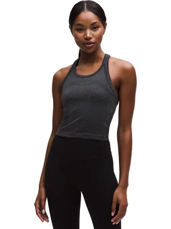 Lululemon Swiftly Tech Cropped Racerback Tank Top - Black/rainbow Lurex
