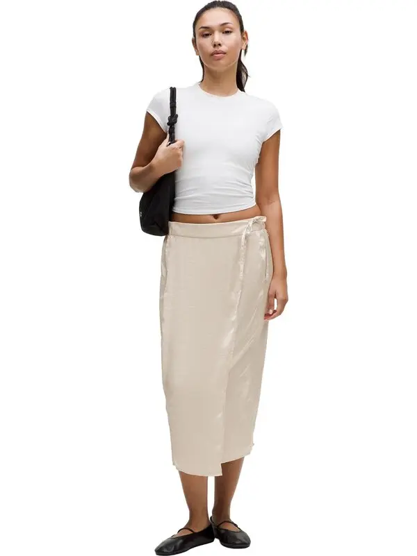 Lululemon Logo Charm Satin Waist-tie Midi Skirt - Beech White
