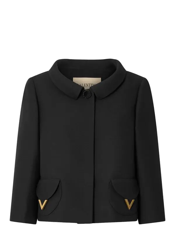 Valentino Garavani Button-detailed Embellished Wool And Silk-blend Crepe Jacket - Black
