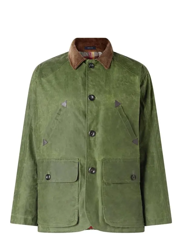 DRAKE'S Barn Corduroy-trimmed Waxed-cotton Jacket - Green