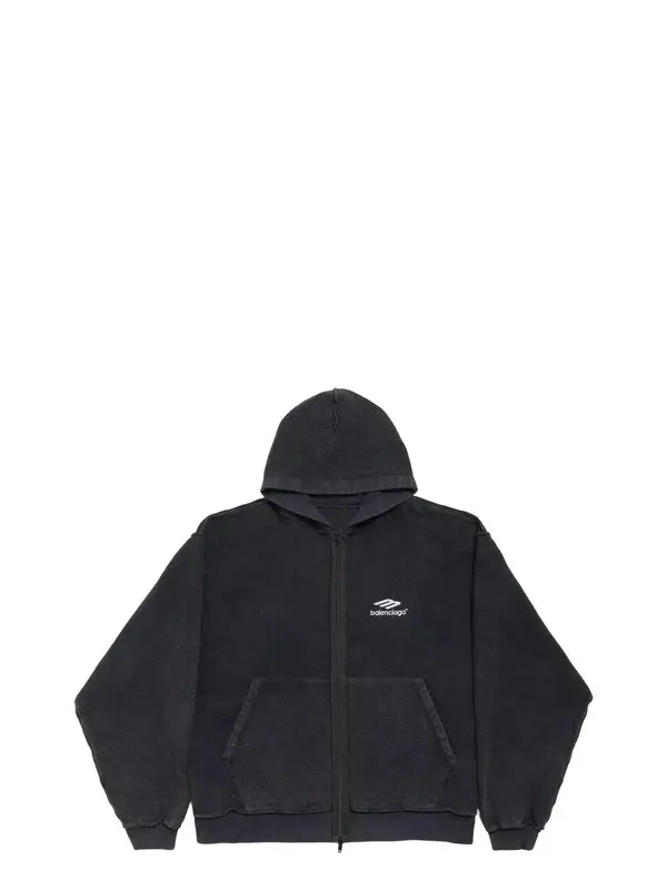 Balenciaga 3b Sports Icon Inside-out Zip-up Hoodie - Black