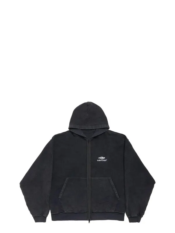 Balenciaga 3b Sports Icon Inside-out Zip-up Hoodie - Black