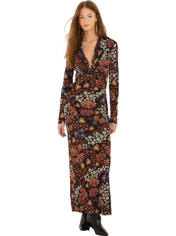 Farm Rio Floral Print Long Sleeve Maxi Dress - Lili Black