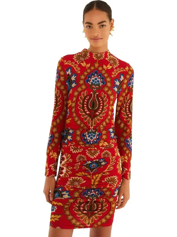 Farm Rio Folk Tapestry Mini Dress - Folk Tapestry Red