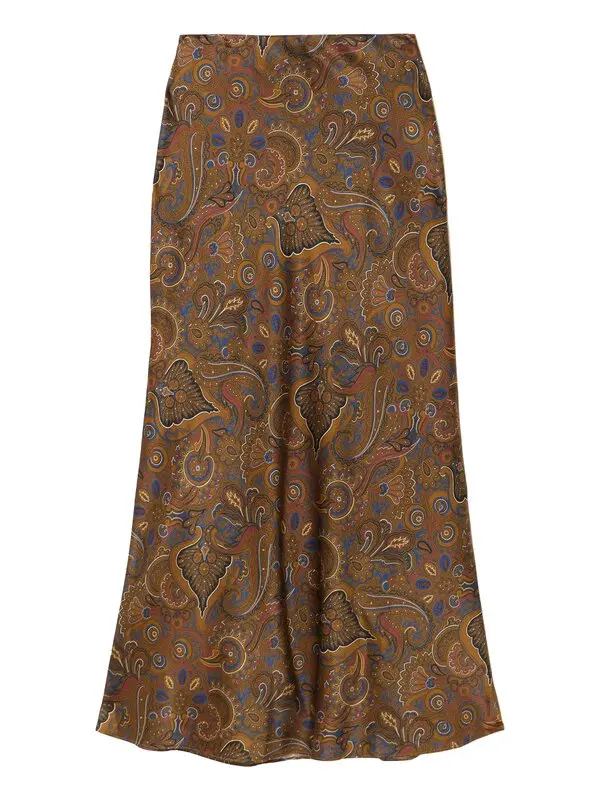 Veronica Beard Clover Paisley-print Silk-blend Satin Midi Skirt - Brown