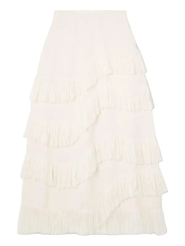 Ulla Johnson Mirena Fringed Wool Midi Skirt - Cream