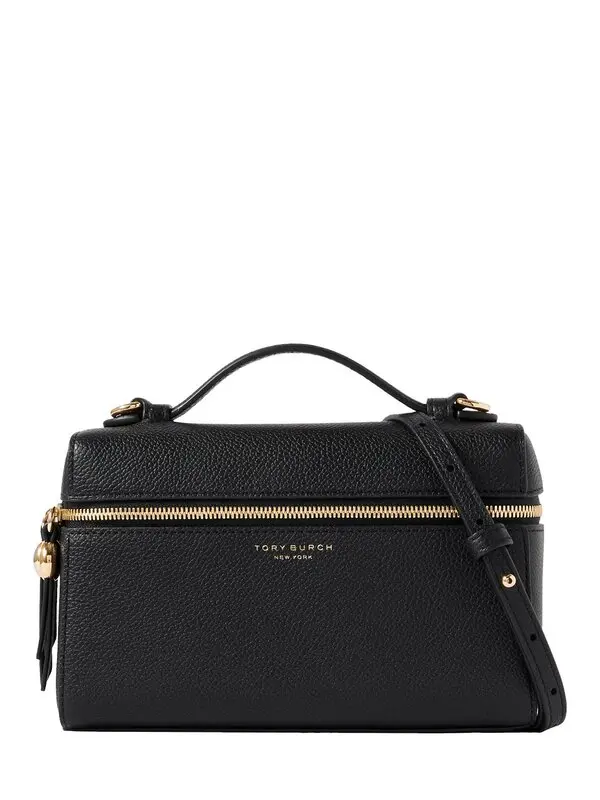 Tory Burch Romy Slim Textured-leather Shoulder Bag - Black