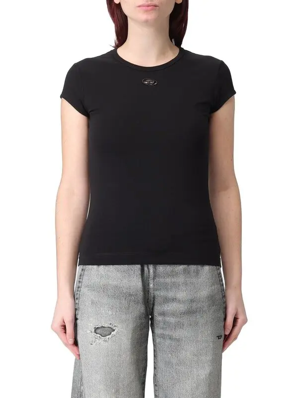 DIESEL® Slim Fit Cotton T-shirt With Oval D Logo - Black