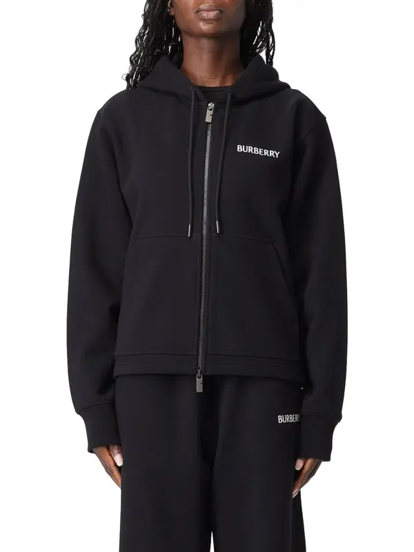 Burberry Logo Zip-up Hoodie - Black
