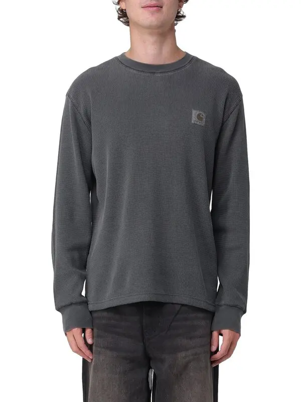 Carhartt Work In Progress Long-sleeved Cotton T-shirt With Pocket And Contrast Logo - Grey