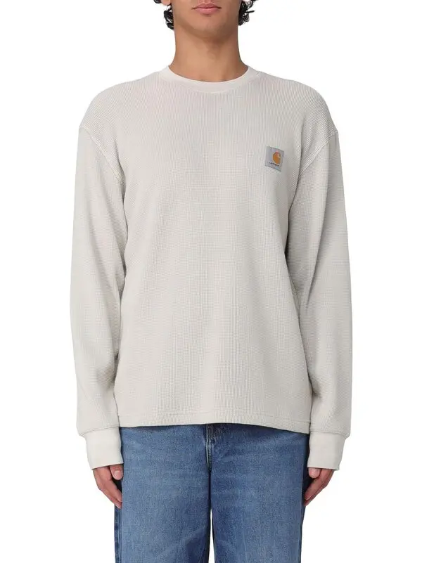 Carhartt Work In Progress Long-sleeved Cotton T-shirt With Pocket And Contrast Logo - White