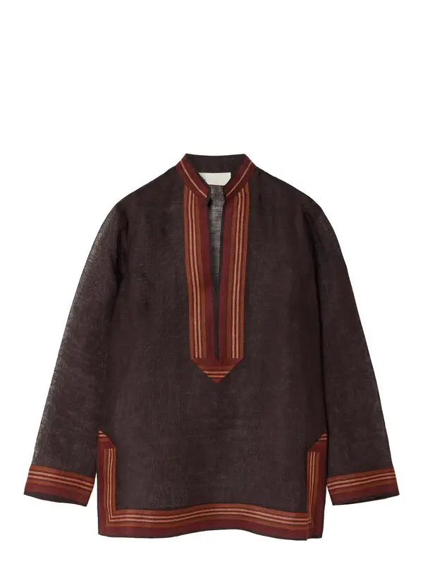 Tory Burch Striped Linen Tunic - Dark Brown