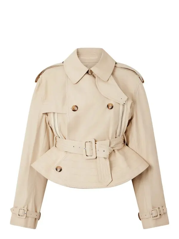 S.S.DALEY Evelyn Leather-trimmed Gabardine Jacket - Neutrals