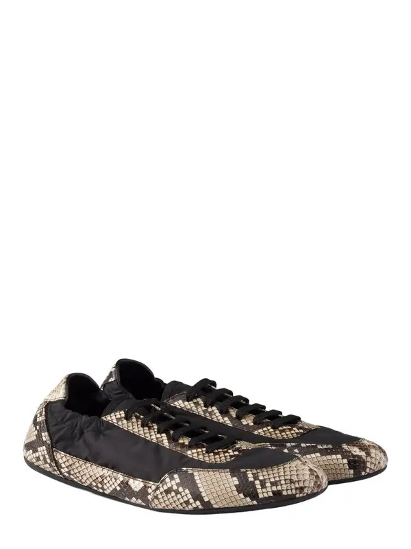 Prada Collapse Re-nylon And Printed Ayers Leather Sneakers - Black/stone Gray