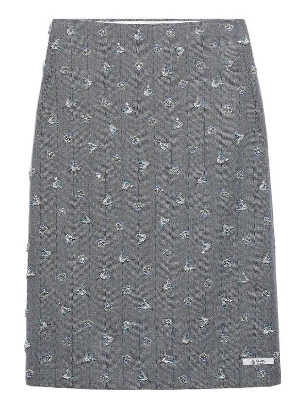 Prada Embellished Pinstripe Wool Midi-skirt - Anthracite Gray