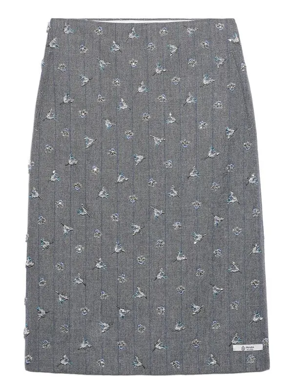 Prada Pinstriped Embellished Wool Midi-skirt - Grey